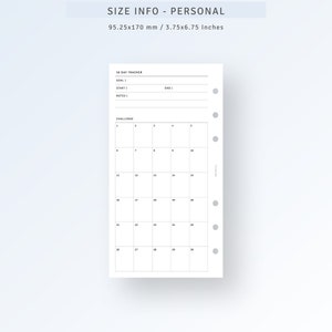 30 Day Countdown Tracker Printable Personal Size Inserts, 60 Day ...