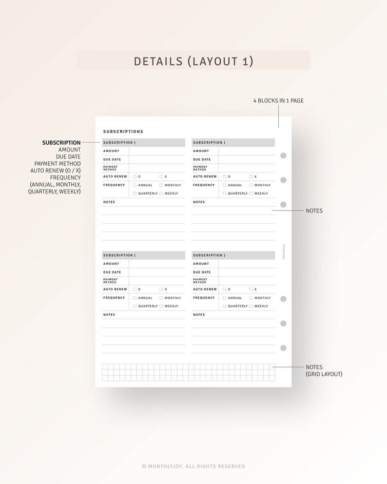 Subscription Tracker A5 Printable Planner Inserts, Membership Log ...