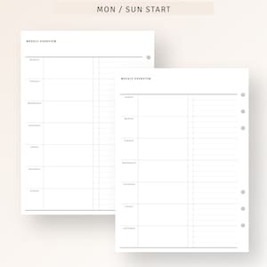 A5 Inserts Weekly Overview Planner Template Printable Undated Weekly ...