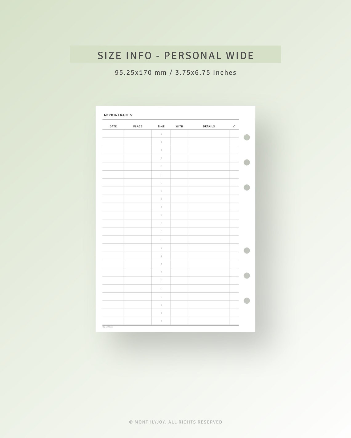 Appointment Tracker Printable Personal Wide Inserts | Etsy