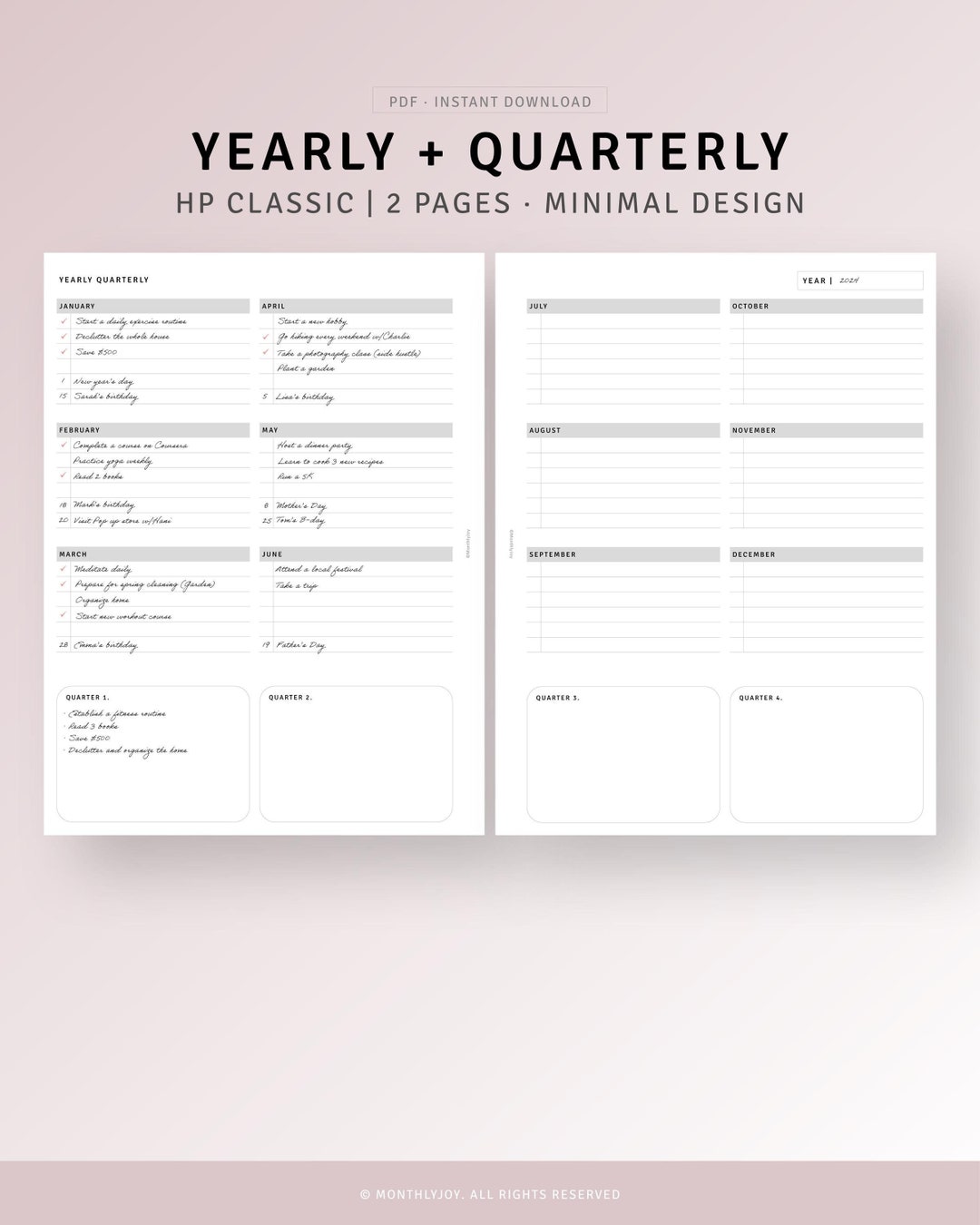 Quarterly Planner Printable Yearly Overview Planner, Annual Event ...