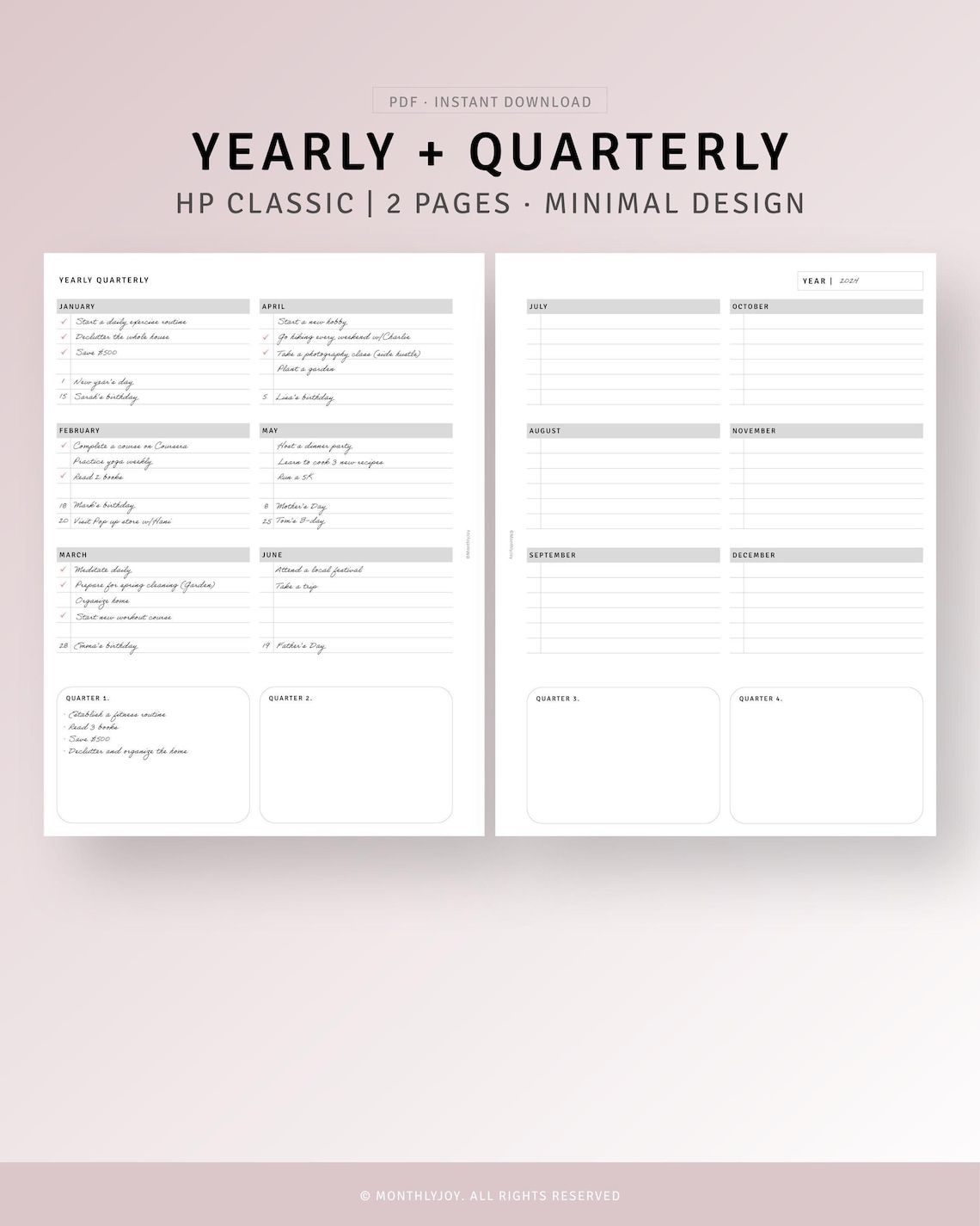 Quarterly Planner Printable Yearly Overview Planner, Annual Event ...