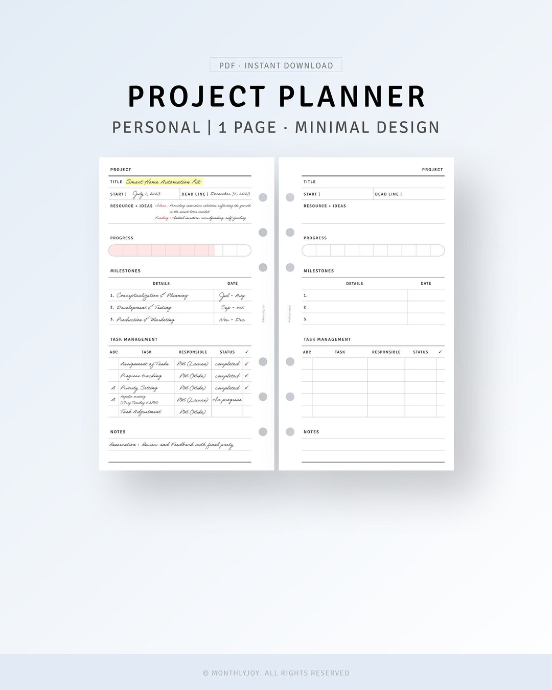 Personal, Project Planner Printable Project Tracker, Task Management ...