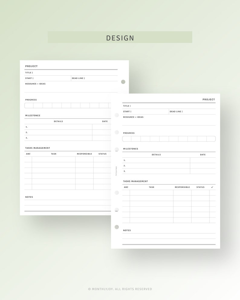 Project Planner Printable Personal Wide Inserts Project - Etsy