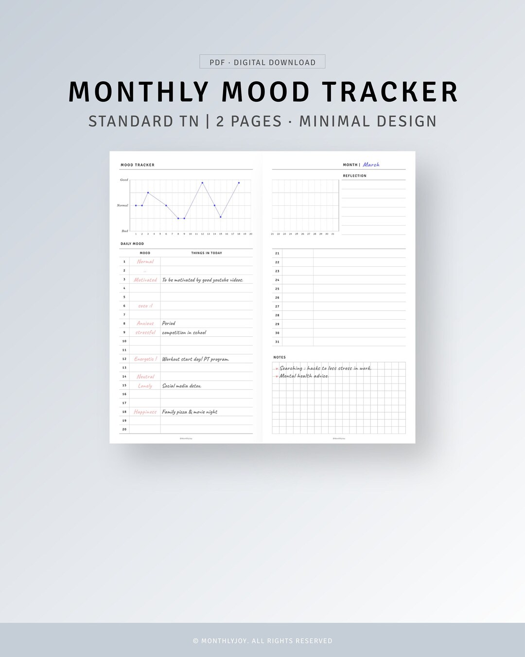 TN STANDARD | Mood Tracker Printable Monthly Mood Journal Template ...