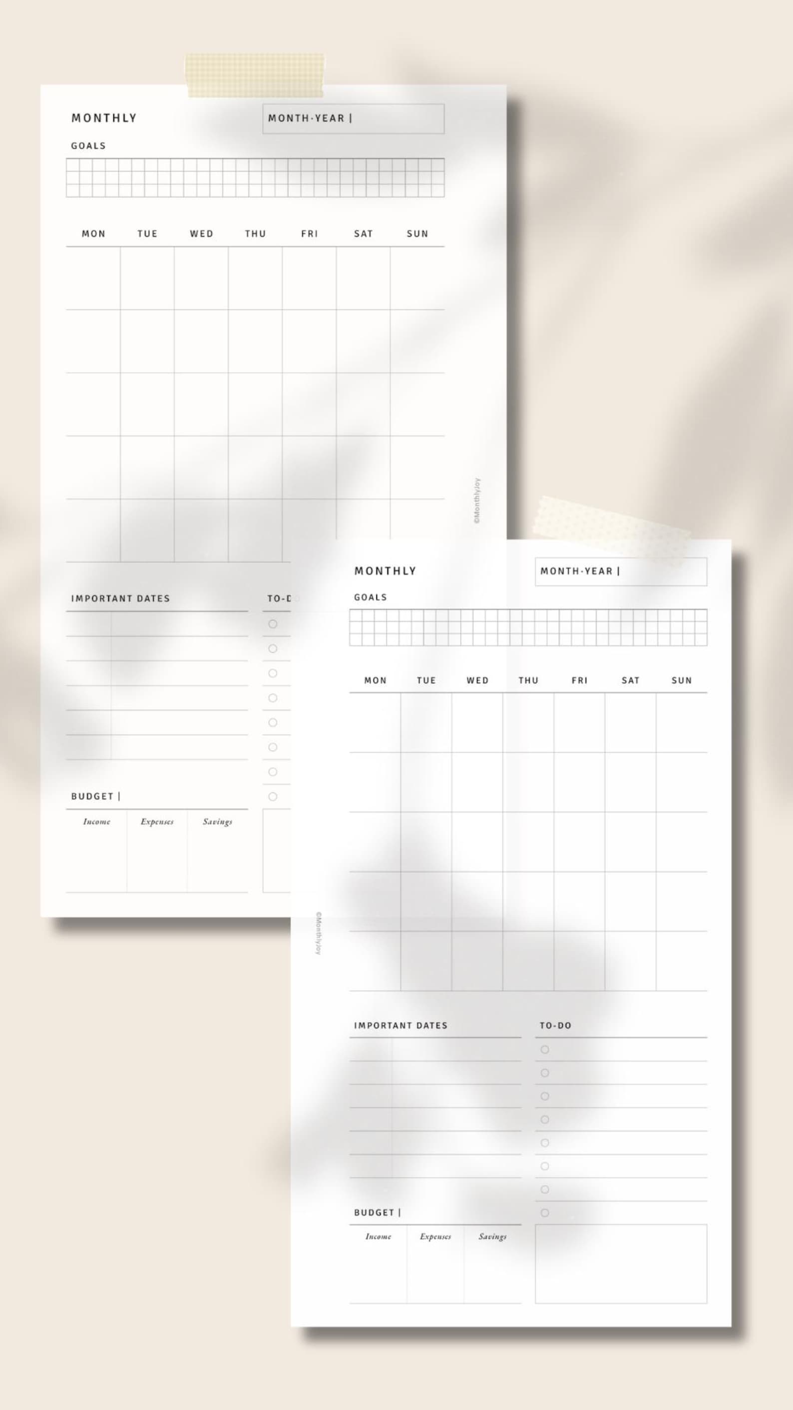 Monthly Overview Personal Inserts Printable Simple Month Calendar ...