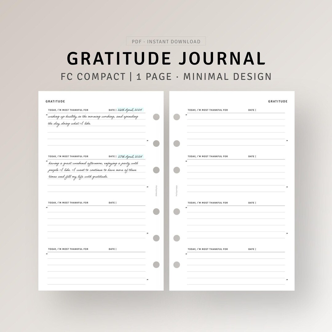 Gratitude Journal Printable Mindfulness Diary, Daily Reflection, One ...
