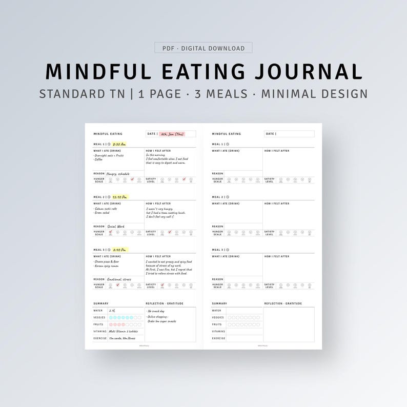 Mindful Eating Food Journal Standard TN Insert Printable Food ...