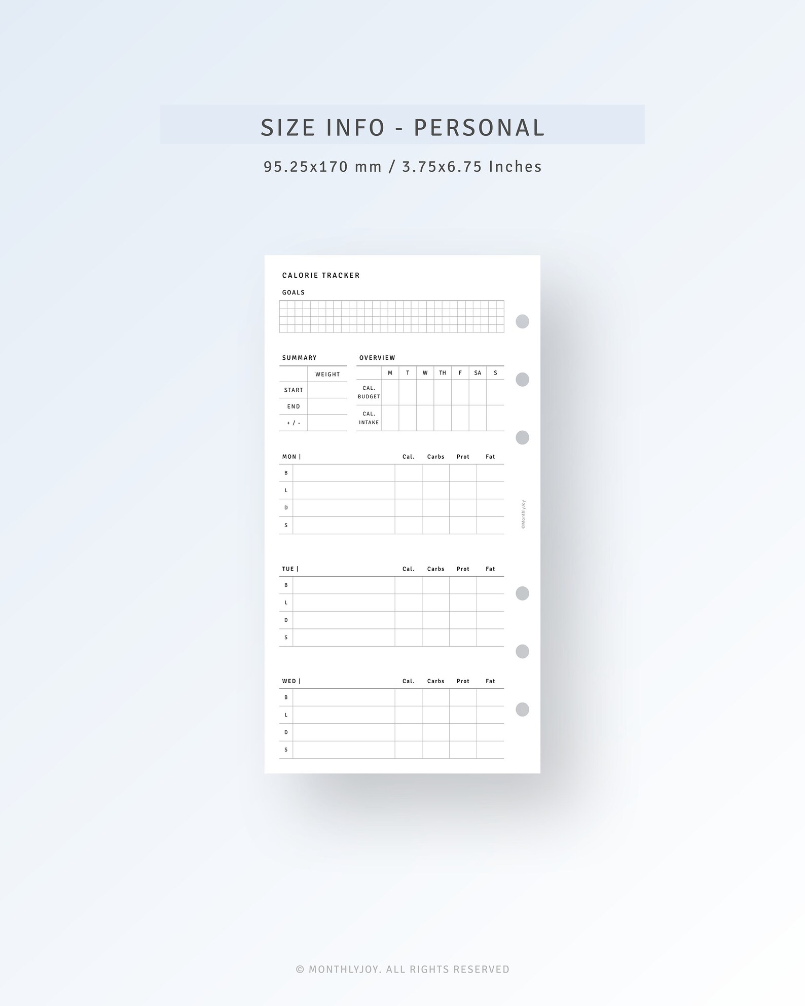 Personal, Calorie Tracker Printable Food Diary Journal Template, Daily ...