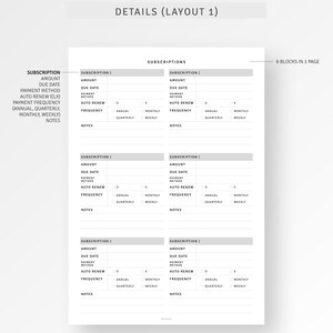 Subscription Tracker A4, Letter Inserts Printable Membership Log ...