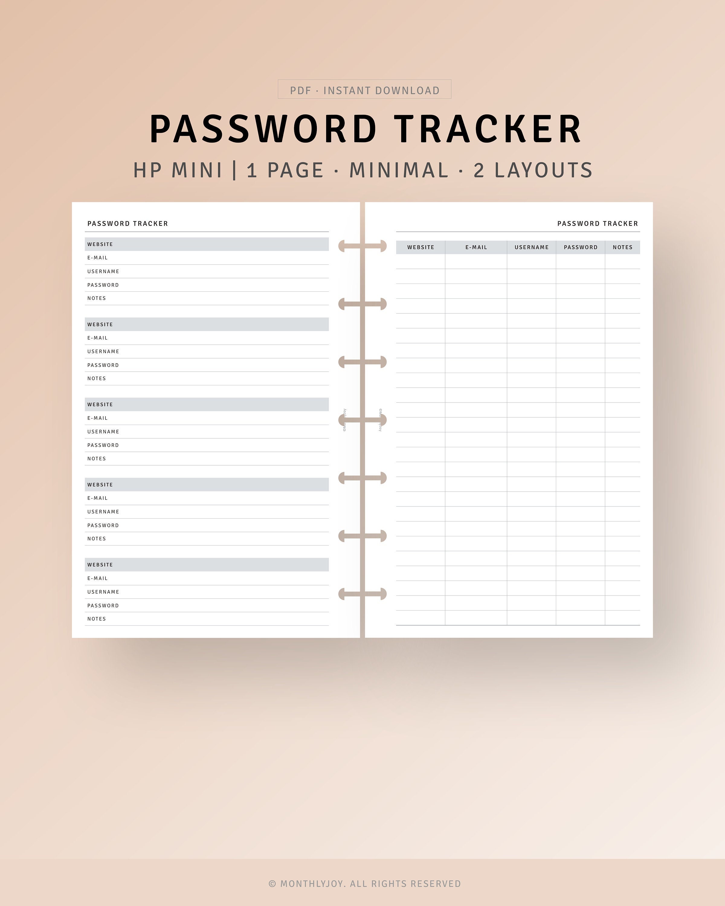 Password Tracker HP Mini Inserts Printable Password Log - Etsy