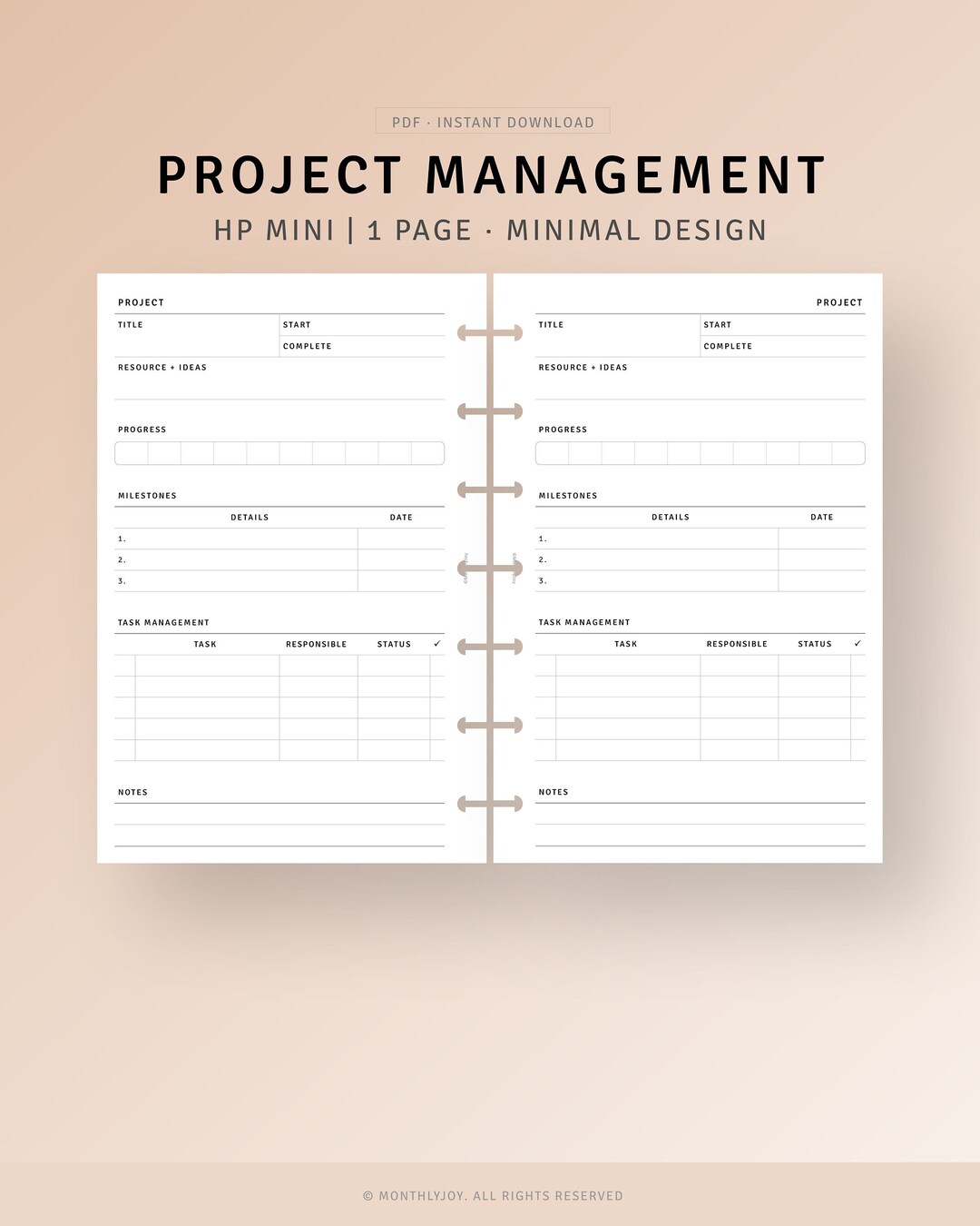 Project Management Template HP Mini Inserts Printable Office - Etsy