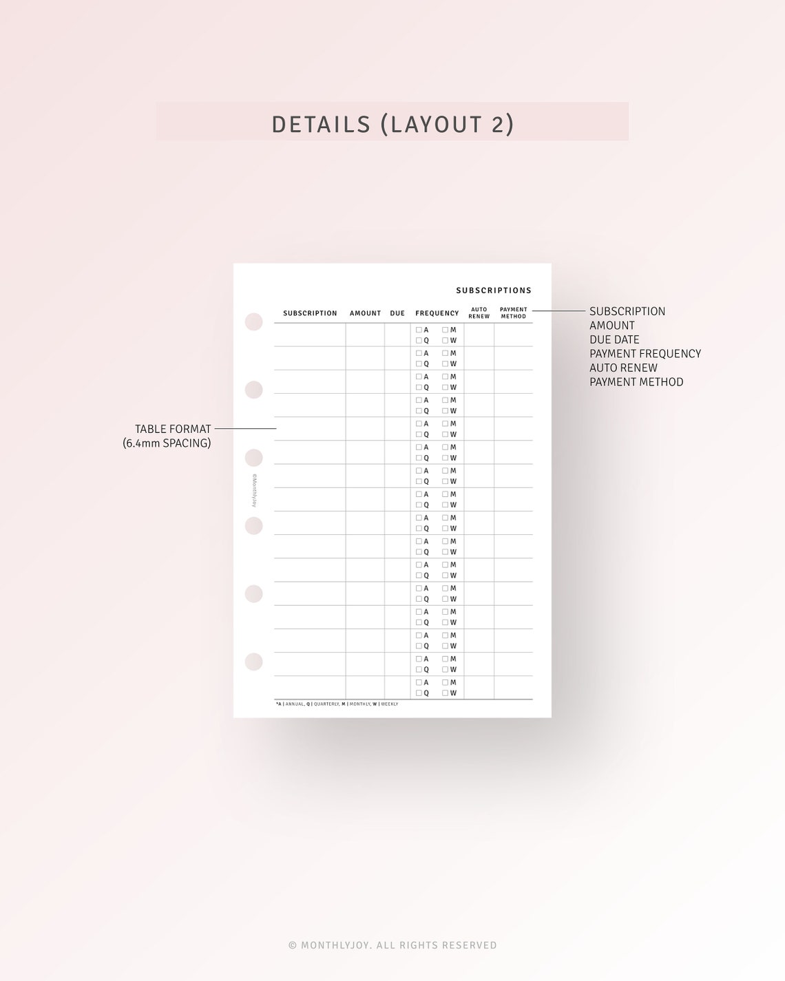 Subscription Tracker Pocket Plus Printable Inserts, Membership Payment ...