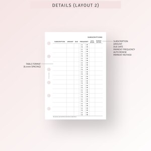 Subscription Tracker Pocket Plus Printable Inserts, Membership Payment ...