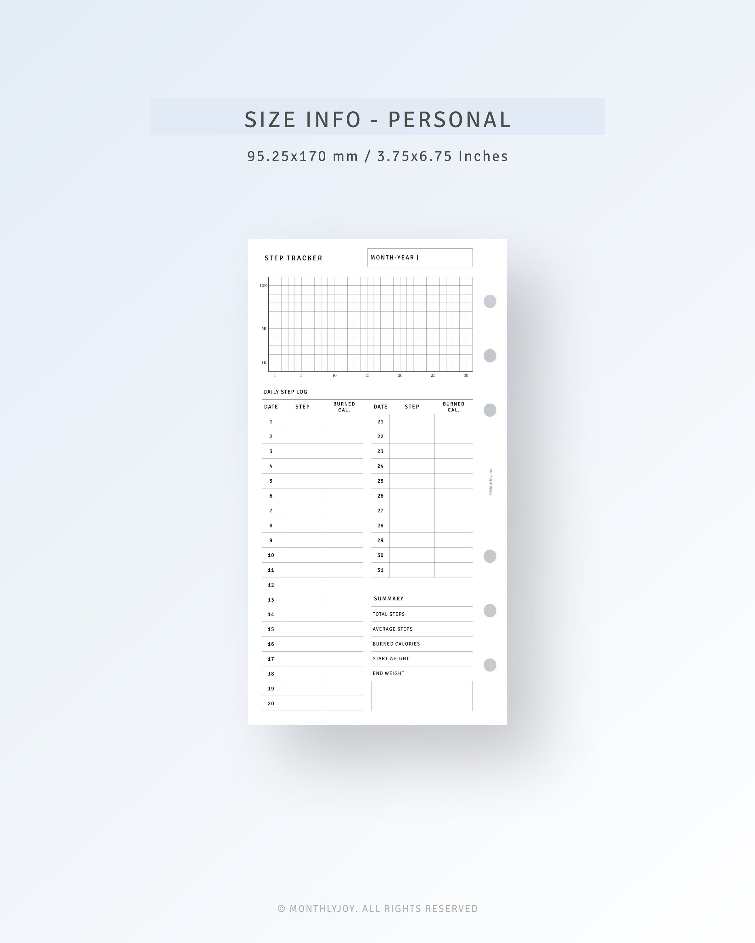 Walking Log Journal Printable Personal Size Inserts Step Log - Etsy