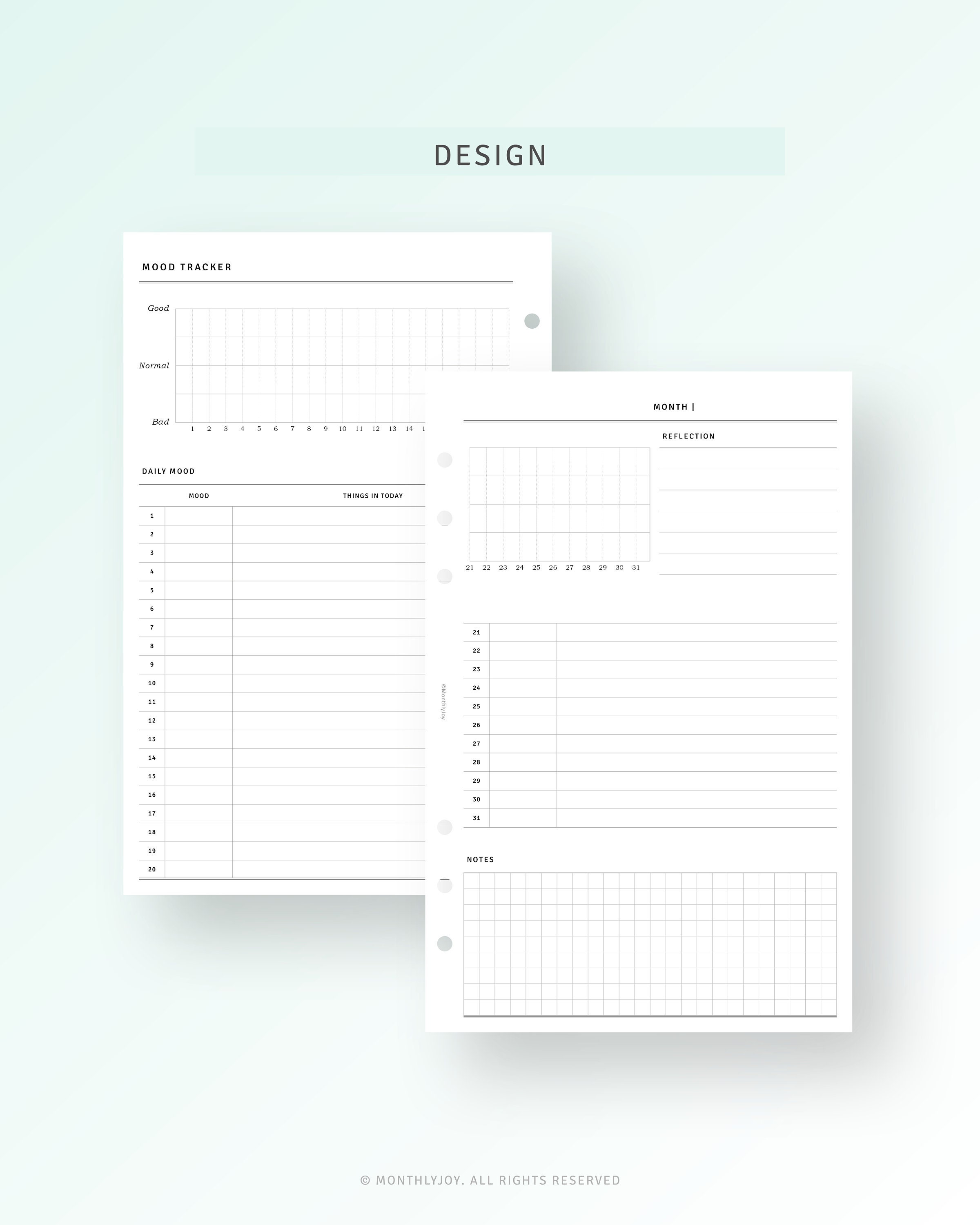 Mood Tracker Printable Half Letter Inserts, Monthly Mood Journal ...