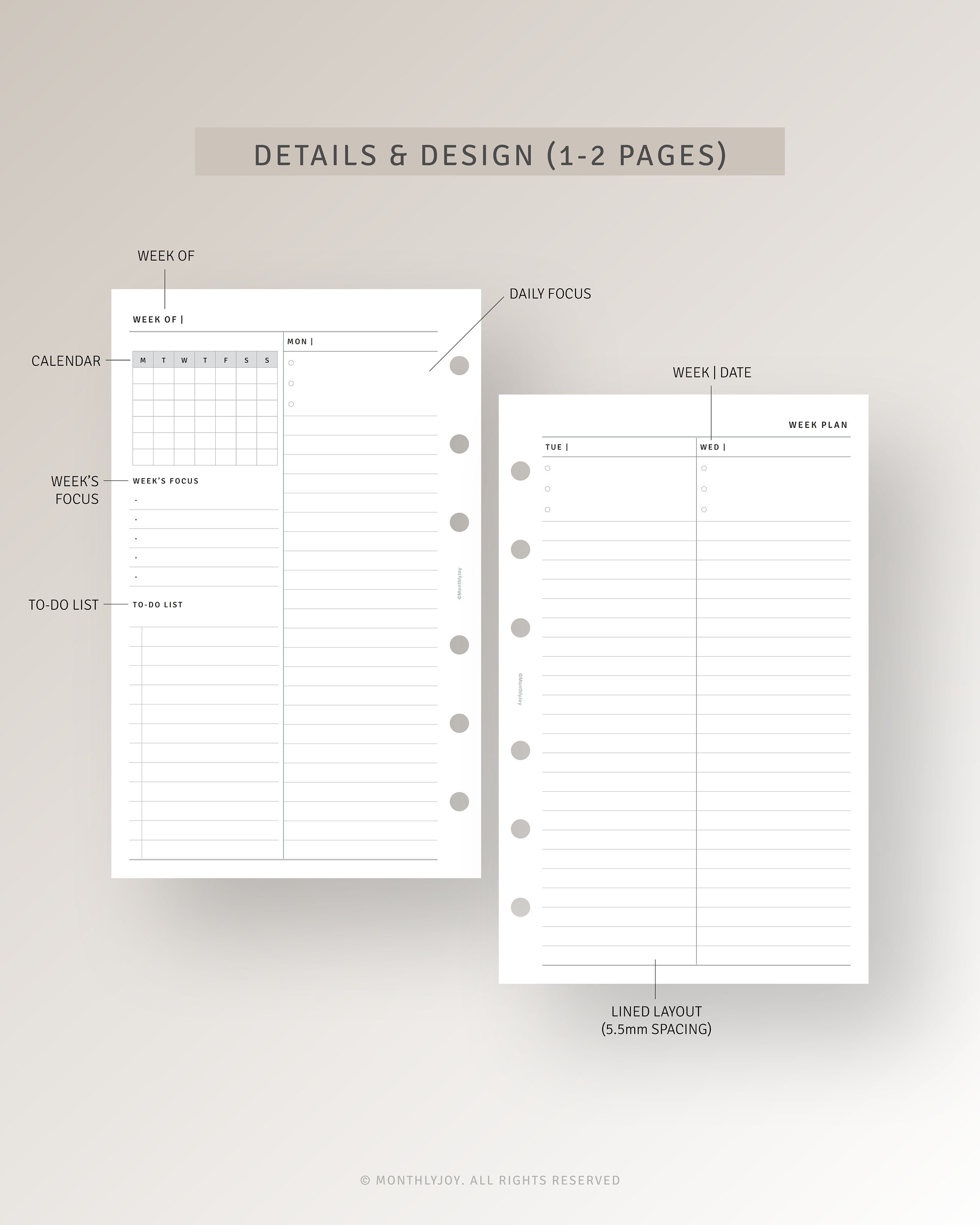 Week on 4 Pages With Calendar Printable FC Compact Inserts, Undated ...