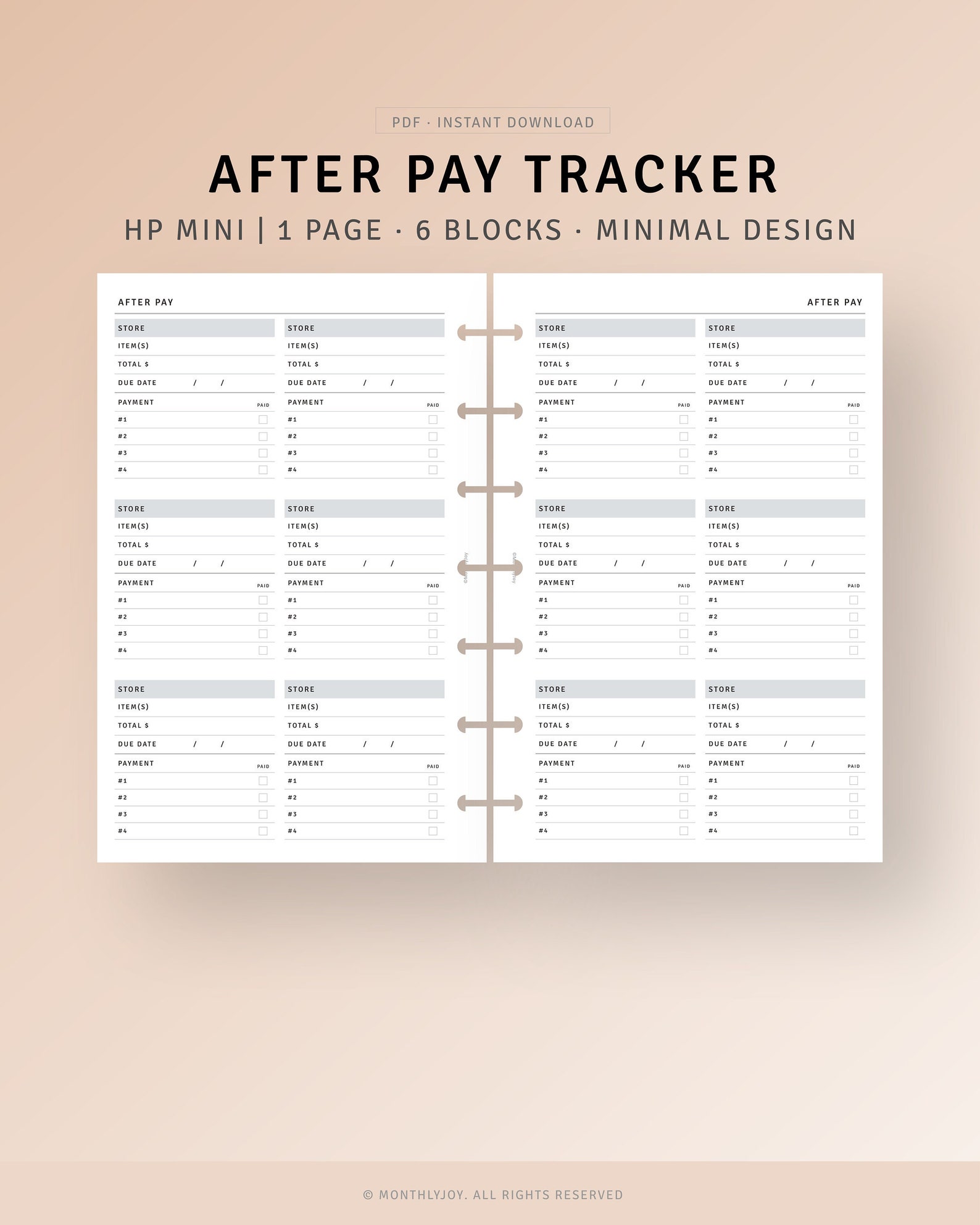 After Pay Tracker Printable HP Mini Inserts Spending Log - Etsy
