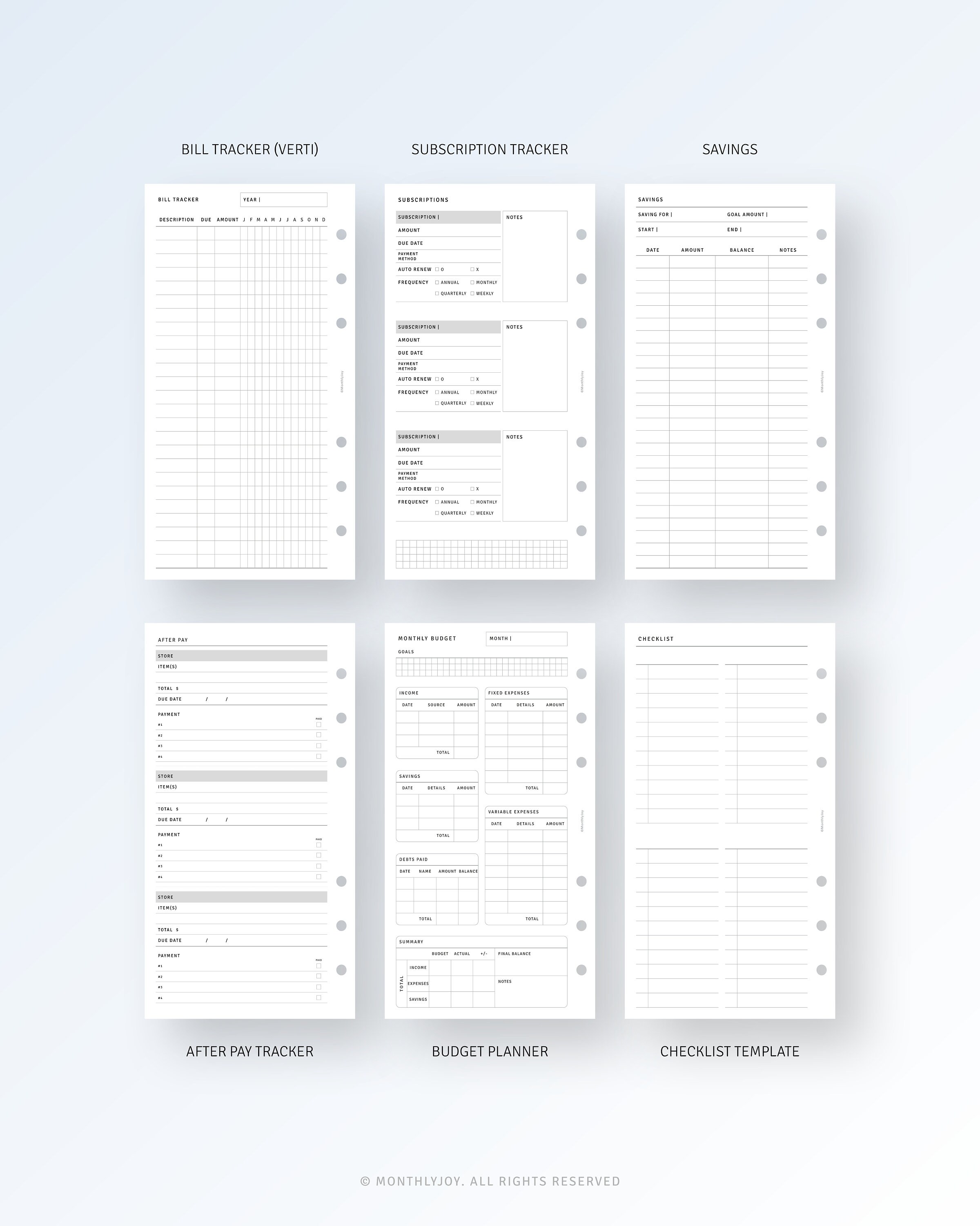 15+ Budget Planner Personal Inserts Printable Bundle, Monthly Bill ...