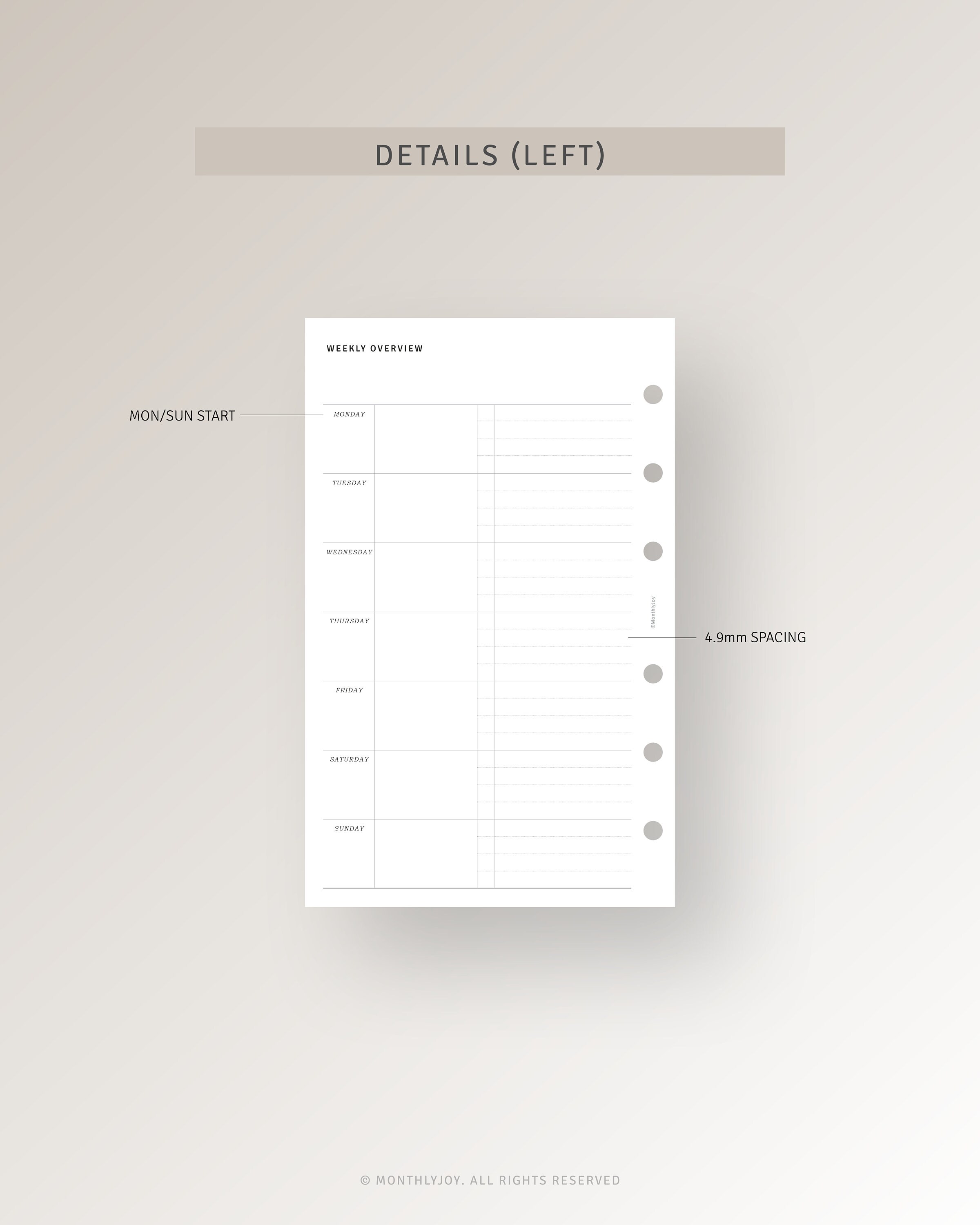 Weekly Overview FC Compact Printable Inserts Minimalist - Etsy