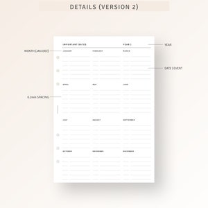 Yearly Important Dates Printable A5 Planner Inserts, Birthday Parties ...
