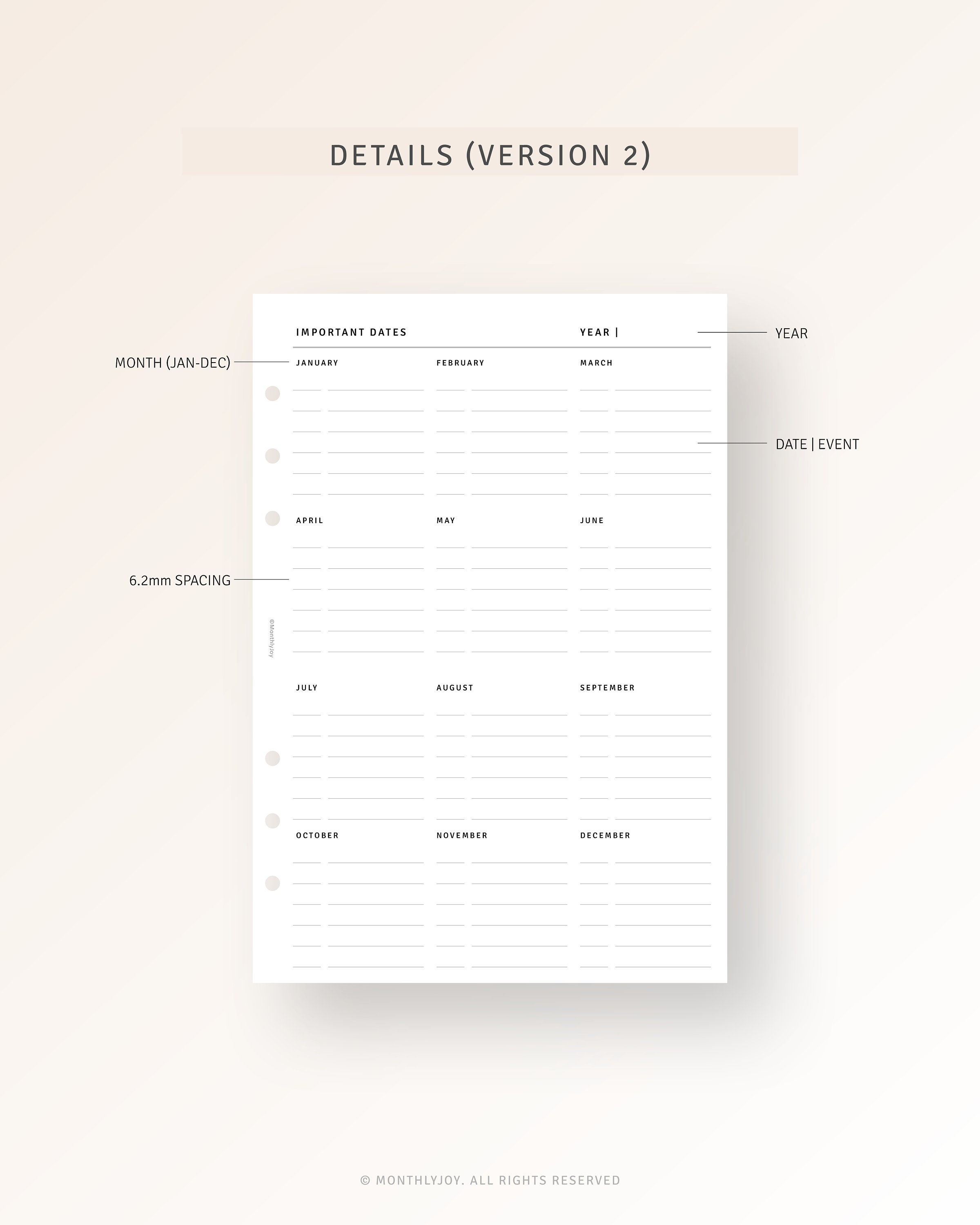 Yearly Important Dates Printable A5 Planner Inserts, Birthday Parties ...