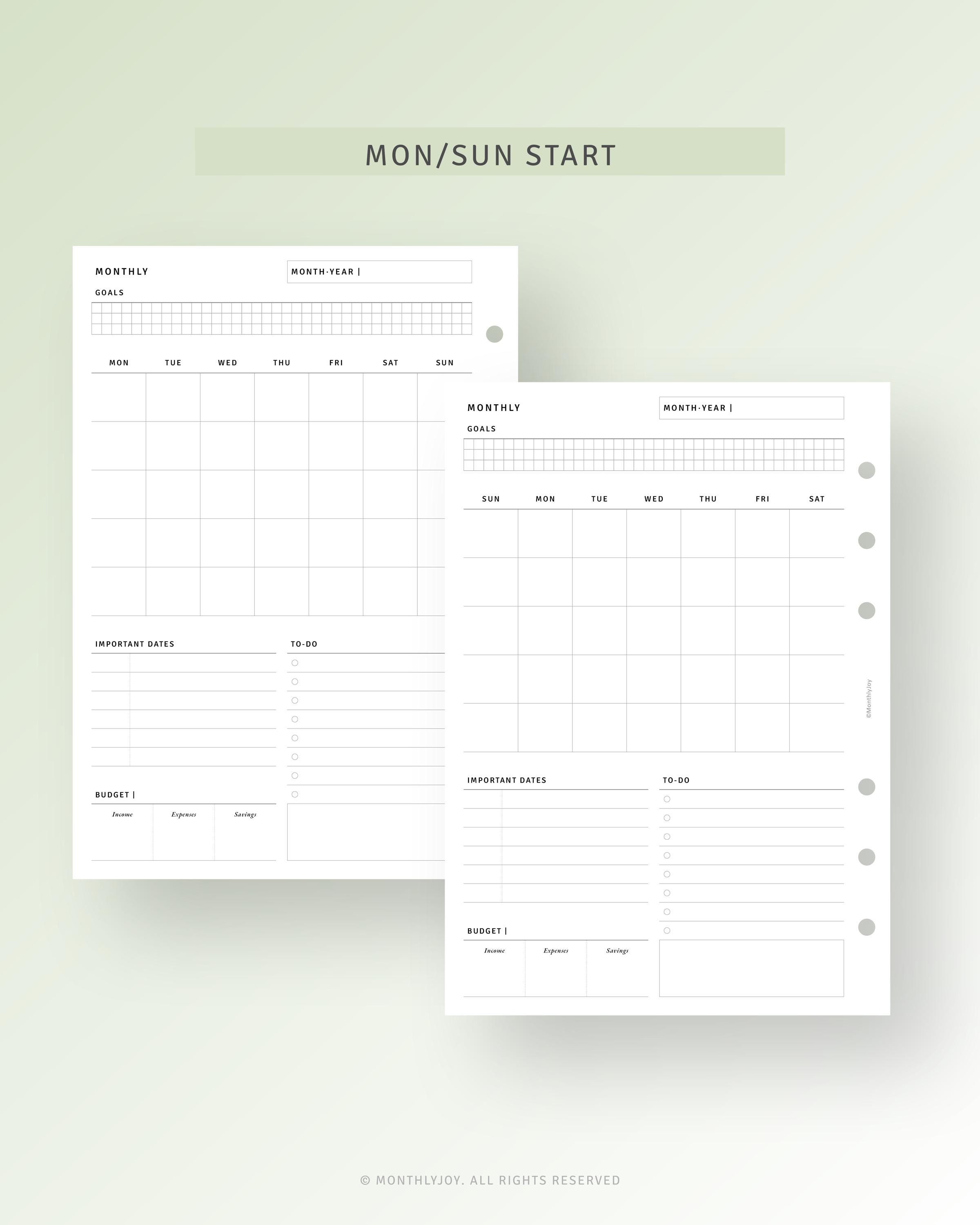 Month at A Glance Printable Personal Wide Inserts, Blank Calendar With ...