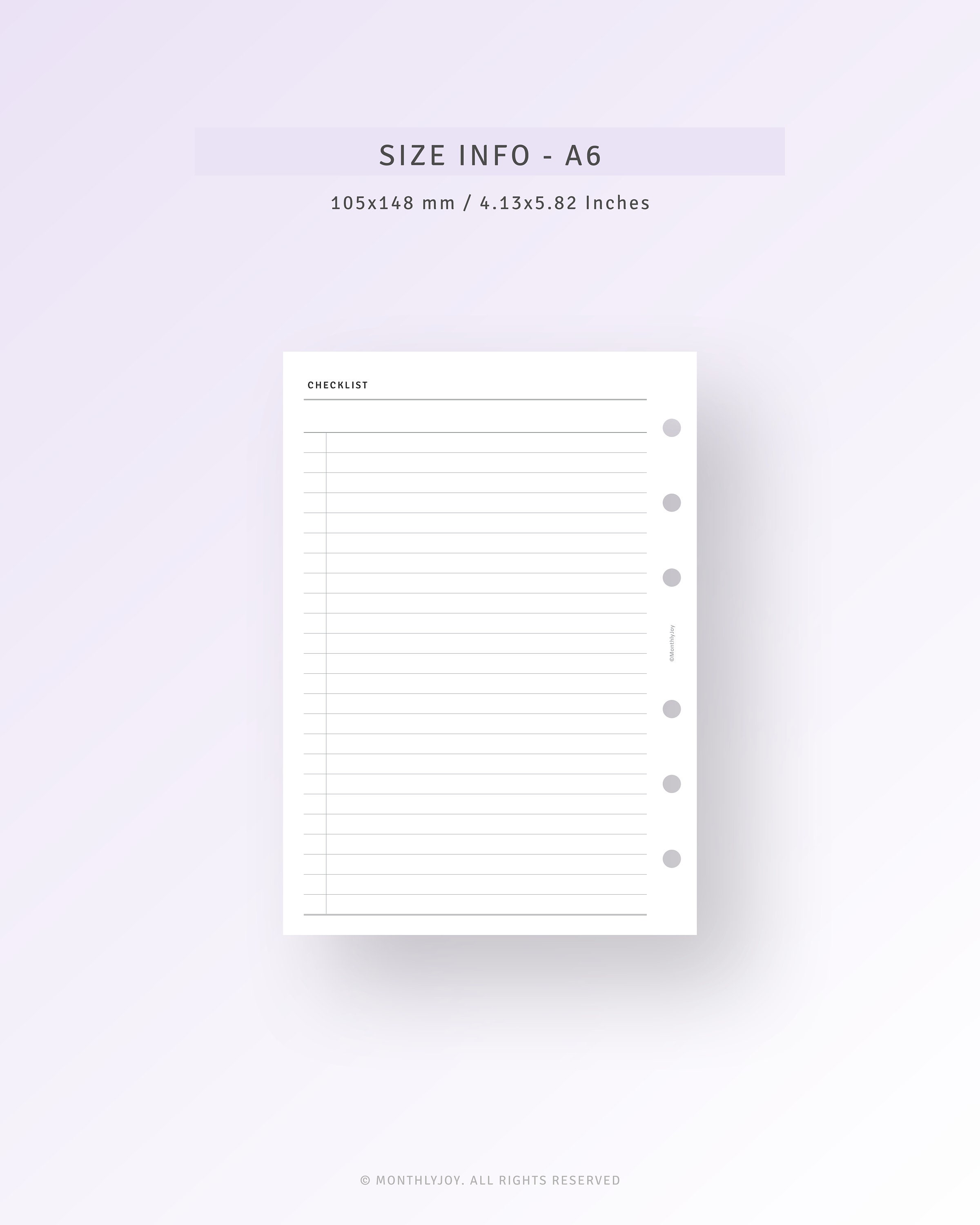 Checklist Template A6 Planner Inserts Printable Recurring Task List ...