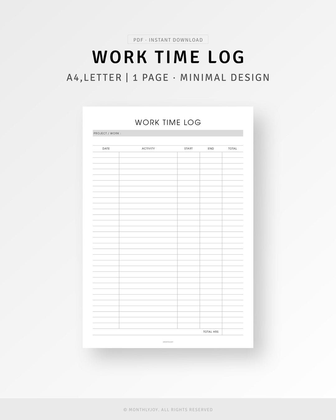 Work Time Log Sheet Printable A4/letter Size Planner, Employee Time ...