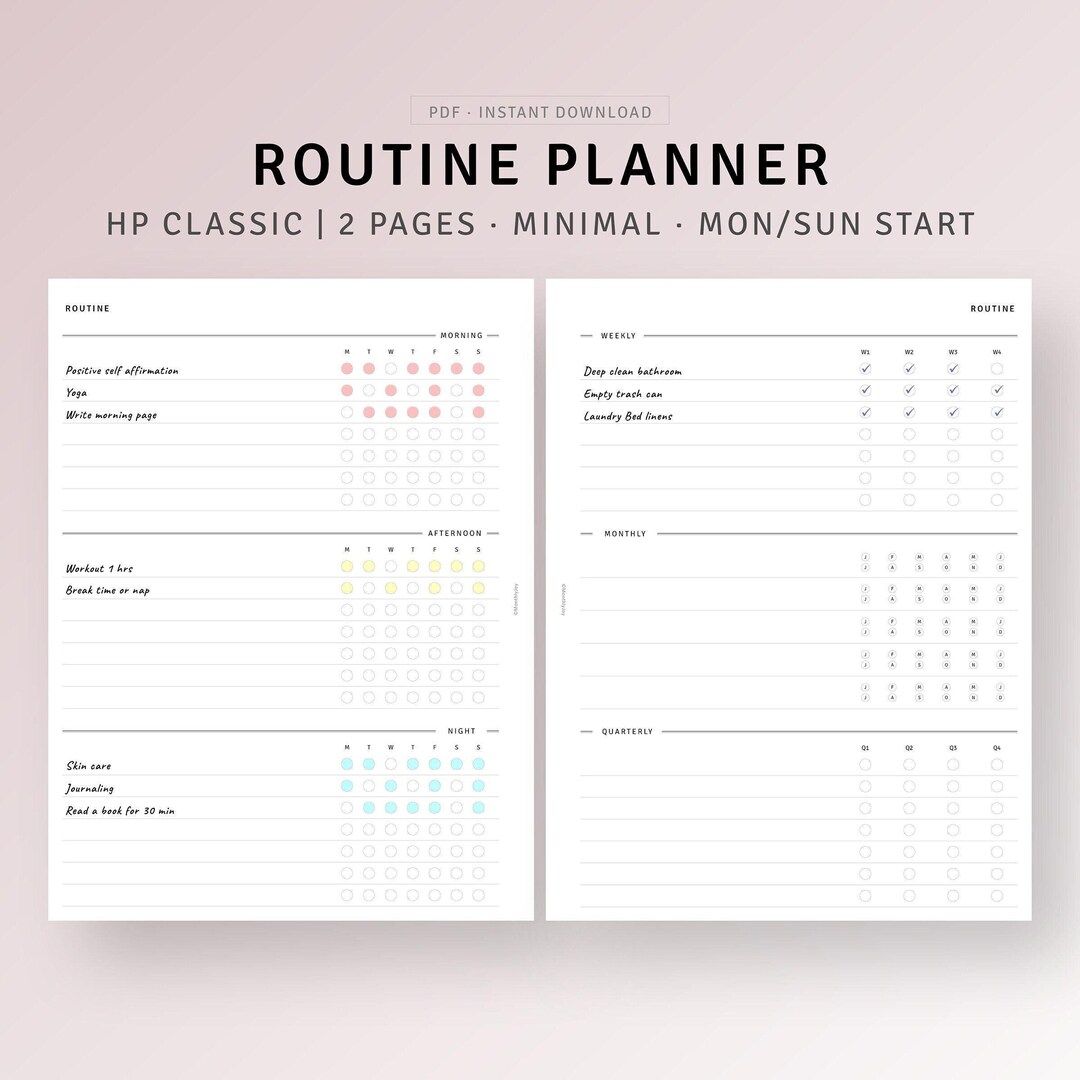 Routine Planner Printable HP Classic Inserts, Morning Night Routine ...