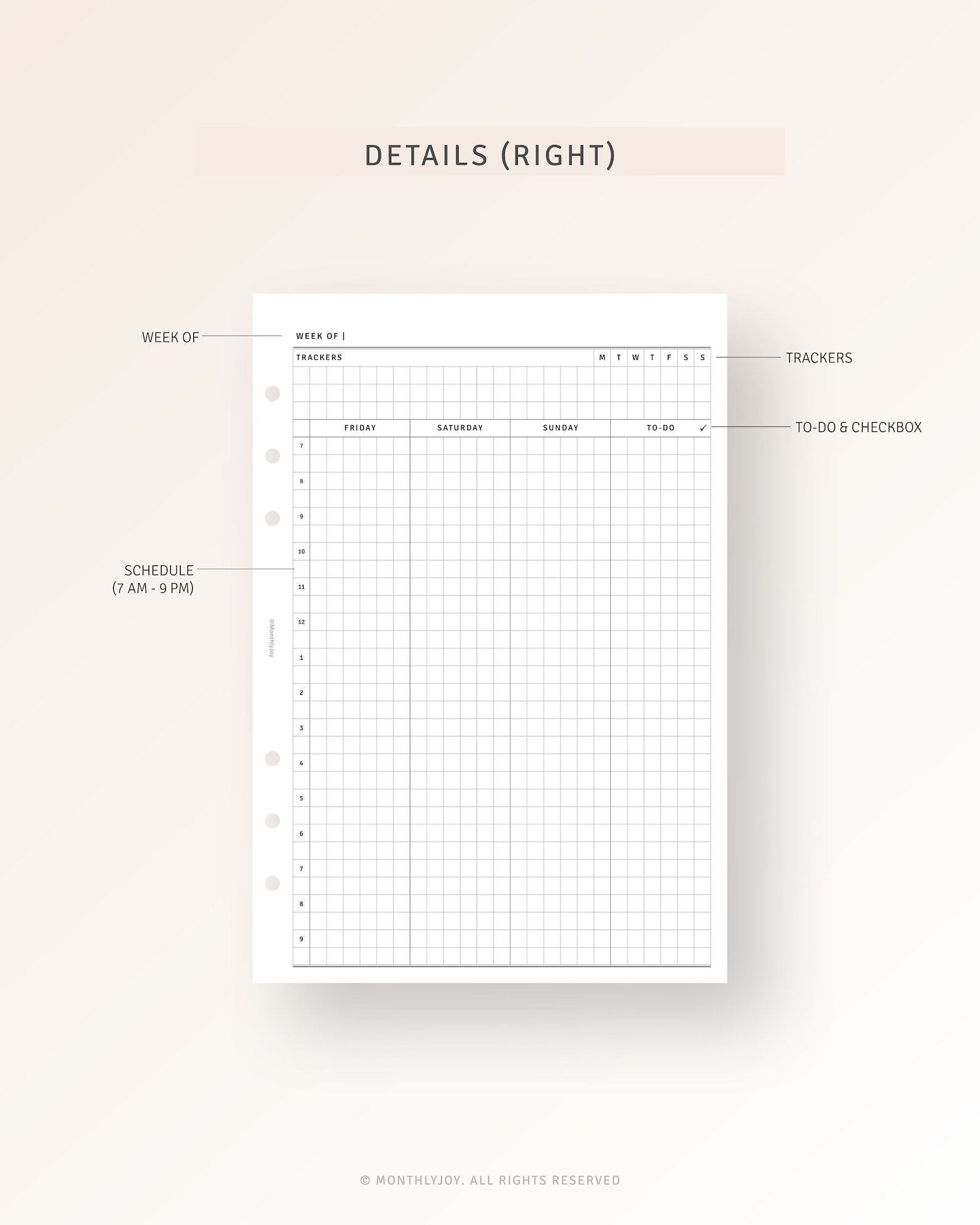 Weekly Hourly Planner Printable A5 Inserts, Week on Two Pages ...