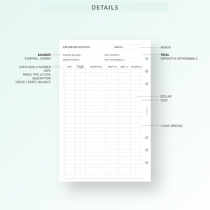Check Register Template Half Letter Printable Planner Inserts, Money ...