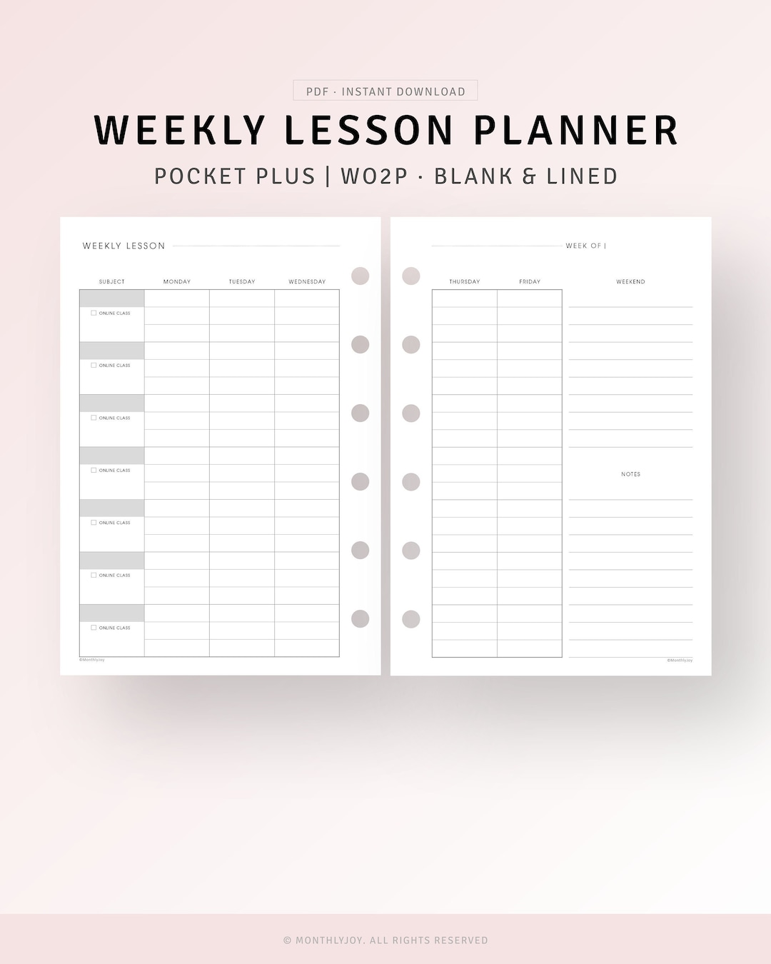 Weekly Lesson Planner Pocket Plus Inserts Printable, Subject Calendar ...