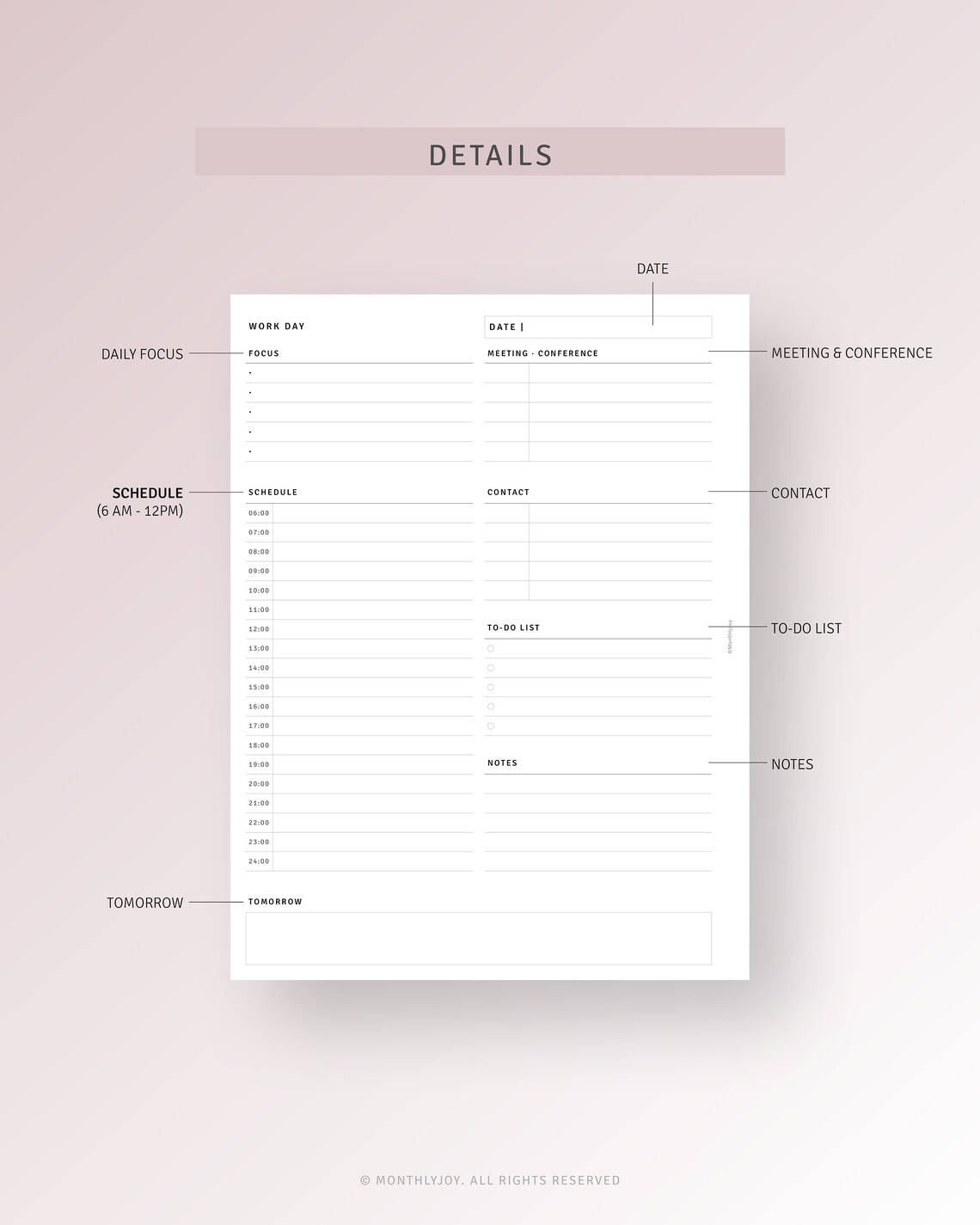 Daily Work Planner Printable HP Classic Inserts, Personal Schedule ...