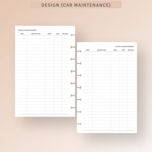 Car Maintenance Log Printable HP Mini Inserts, Auto Mileage Journal ...