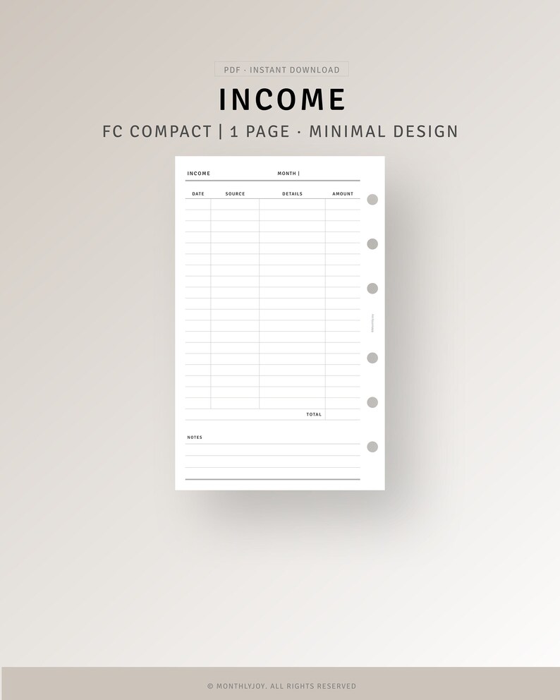Income Tracker Printable FC Compact Inserts Monthly Income - Etsy