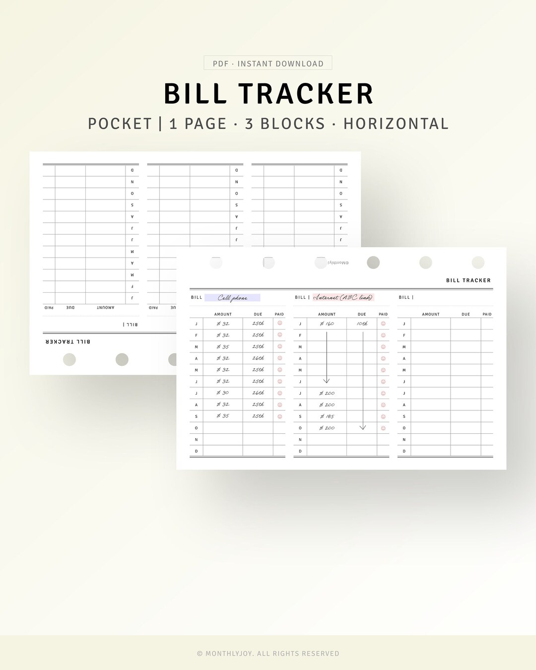 Bill Organizer Printable Pocket Planner Inserts, Monthly Spending ...