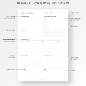 Daily Reflection Weekly Review A4, Letter Binder Printable Monthly ...