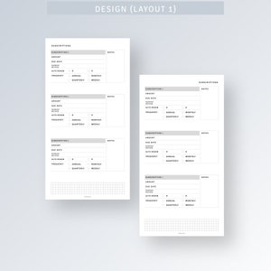 STANDARD TN | Subscription Tracker Printable Inserts, Payment Budget ...