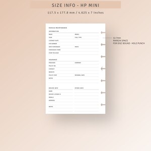 Car Maintenance Log Printable HP Mini Inserts, Auto Mileage Journal ...