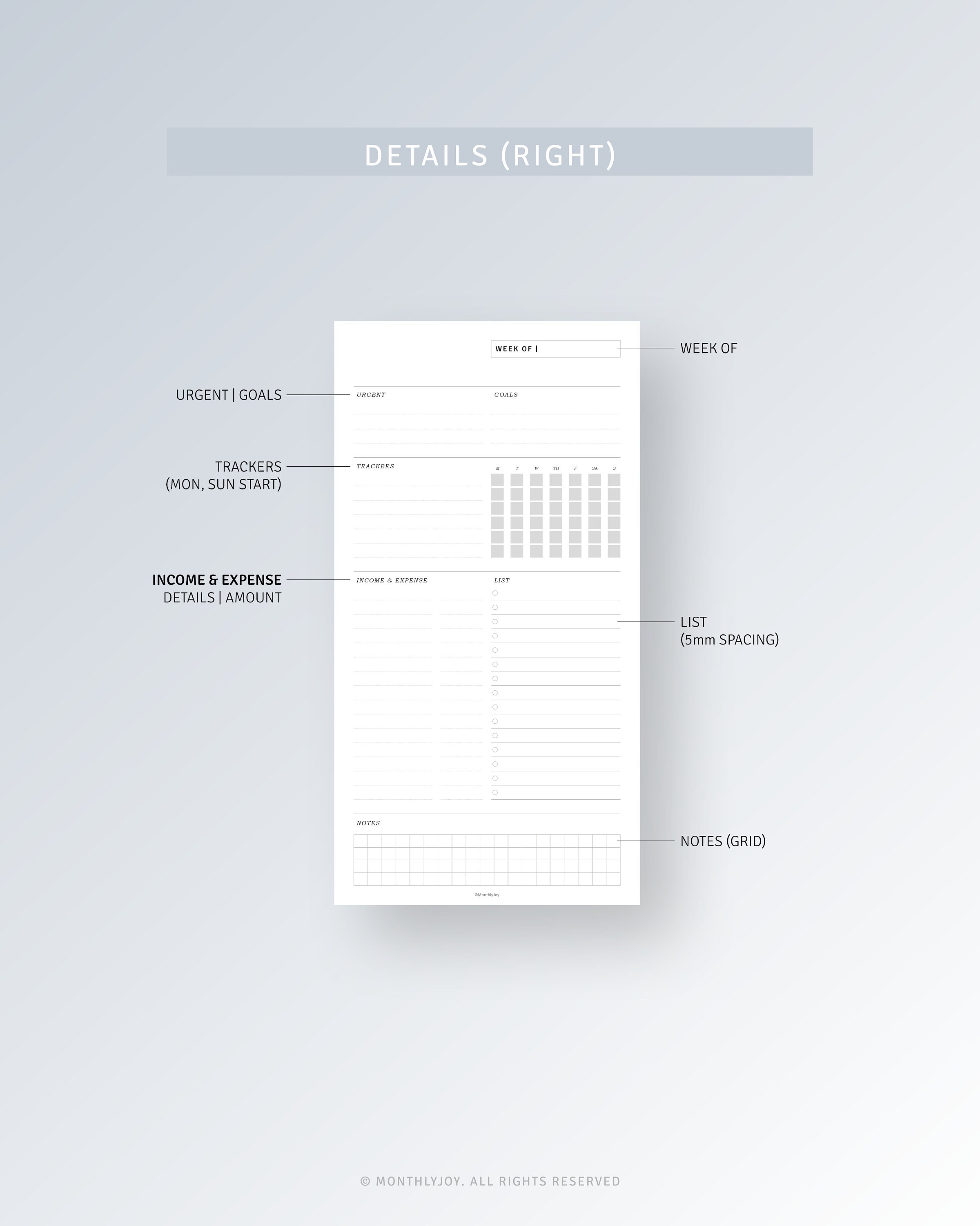 Undated Weekly Planner Inserts | Weekly Overview Template, TN Standard ...