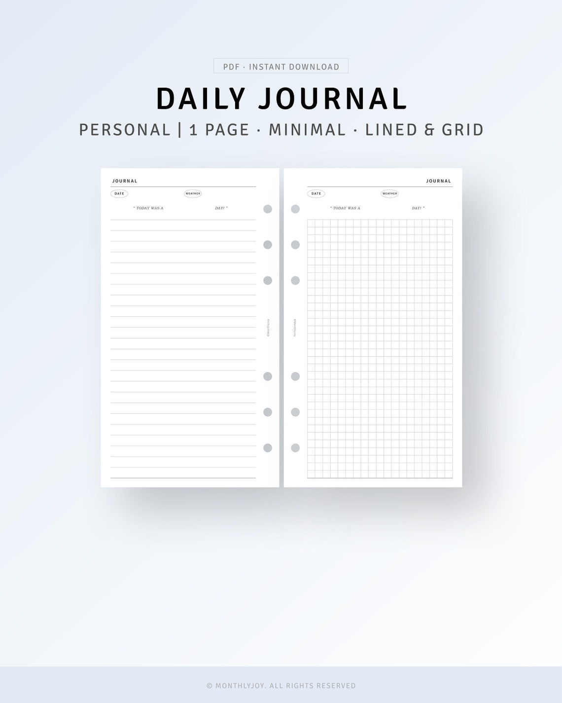 Personal Daily Journal Planner Printable Blank Daily Journal | Etsy