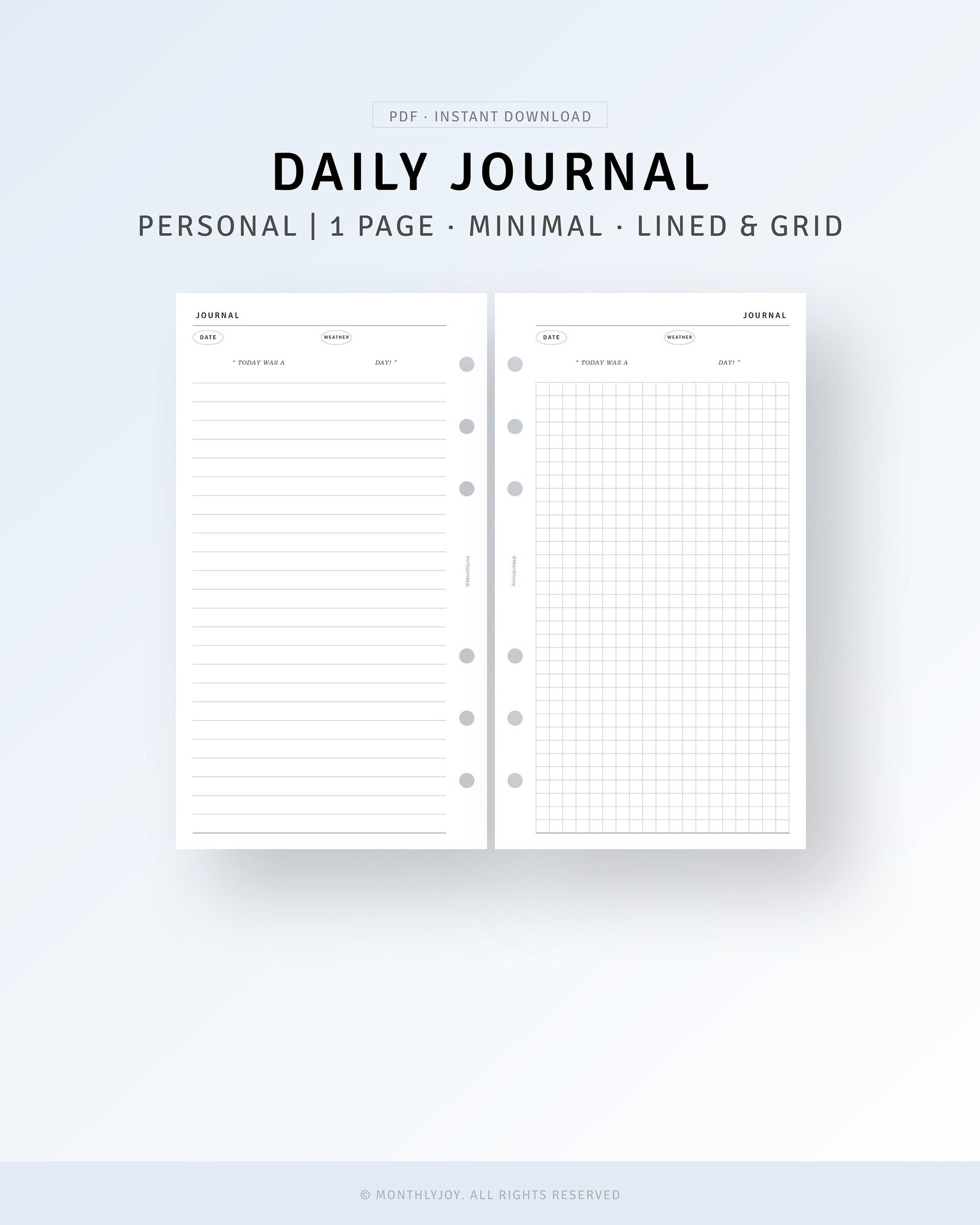 Personal Daily Journal Planner Printable Blank Daily Journal | Etsy