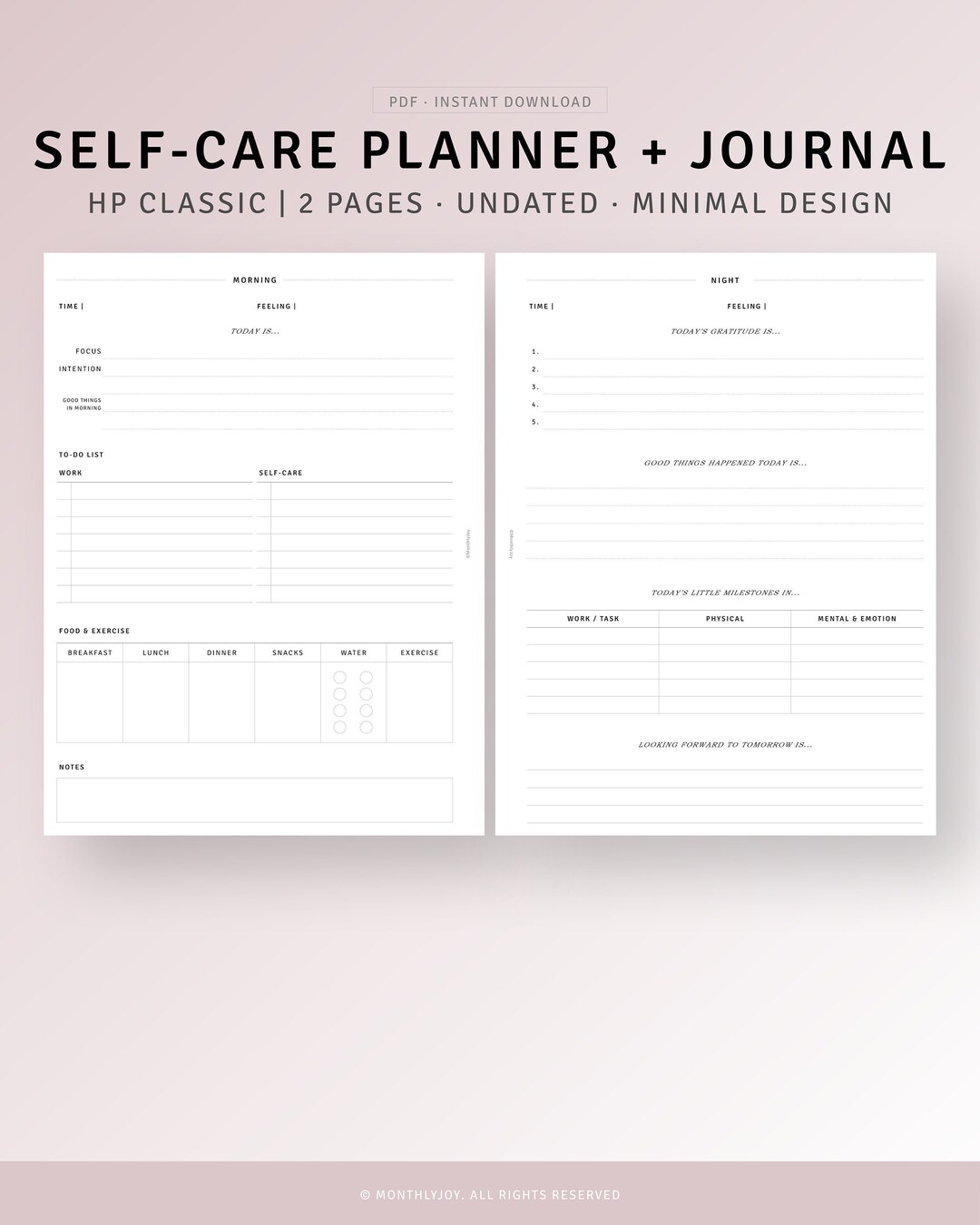 Self-care Planner Printable HP Classic Inserts, ADHD Daily Mental ...