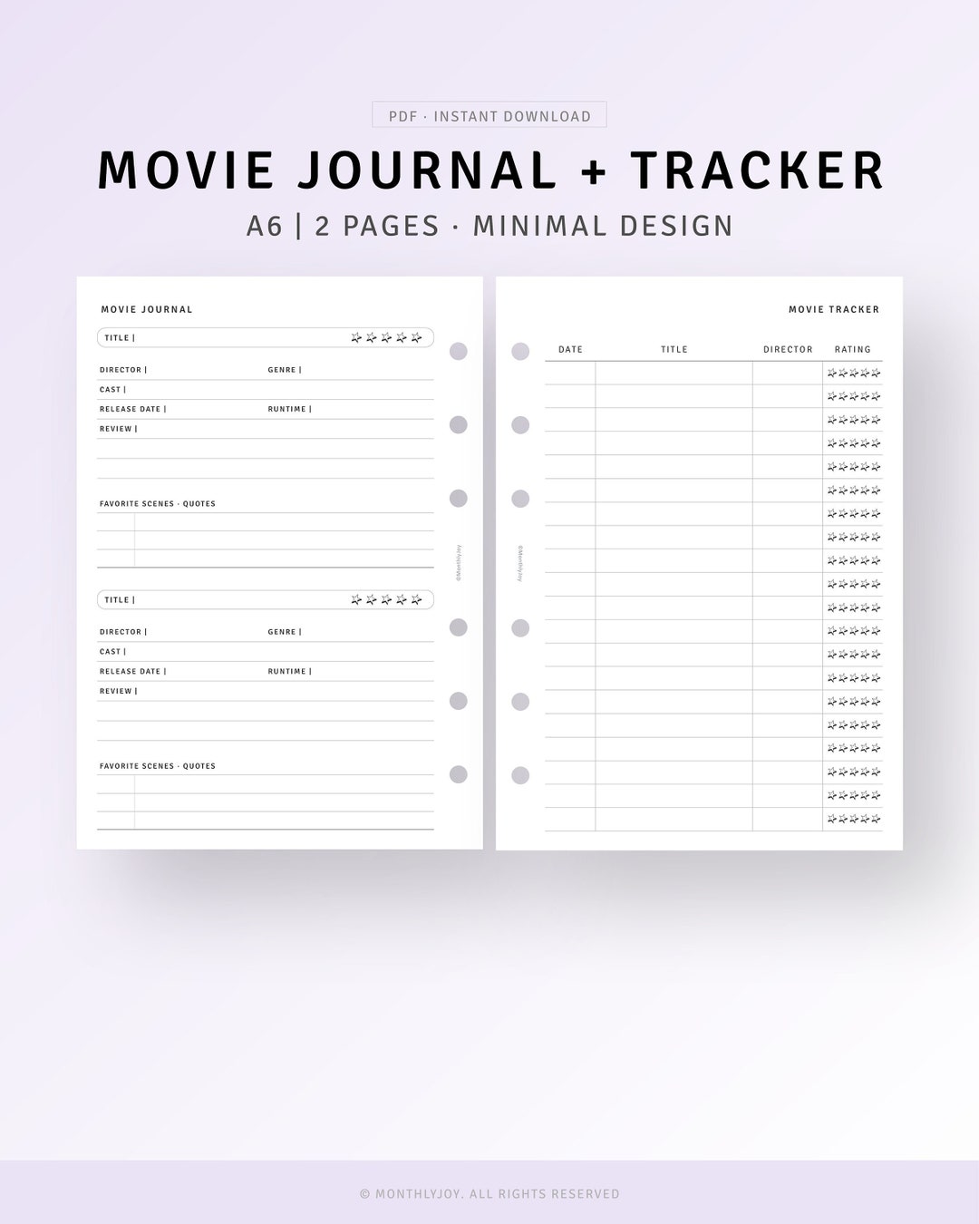 Movie Tracker Printable Movie Journal A6 Inserts, Cinema TV Series ...