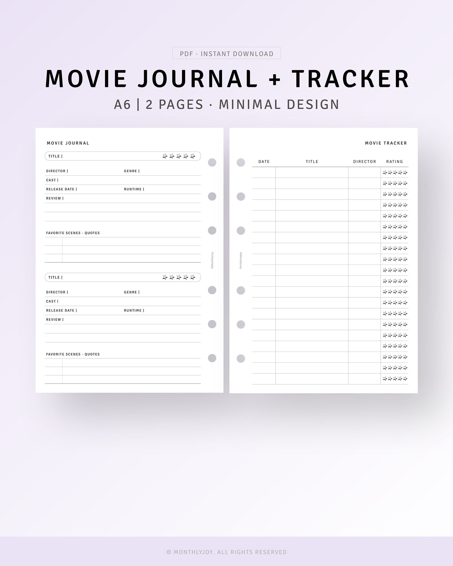 Movie Tracker Printable Movie Journal A6 Inserts Movie Watch - Etsy