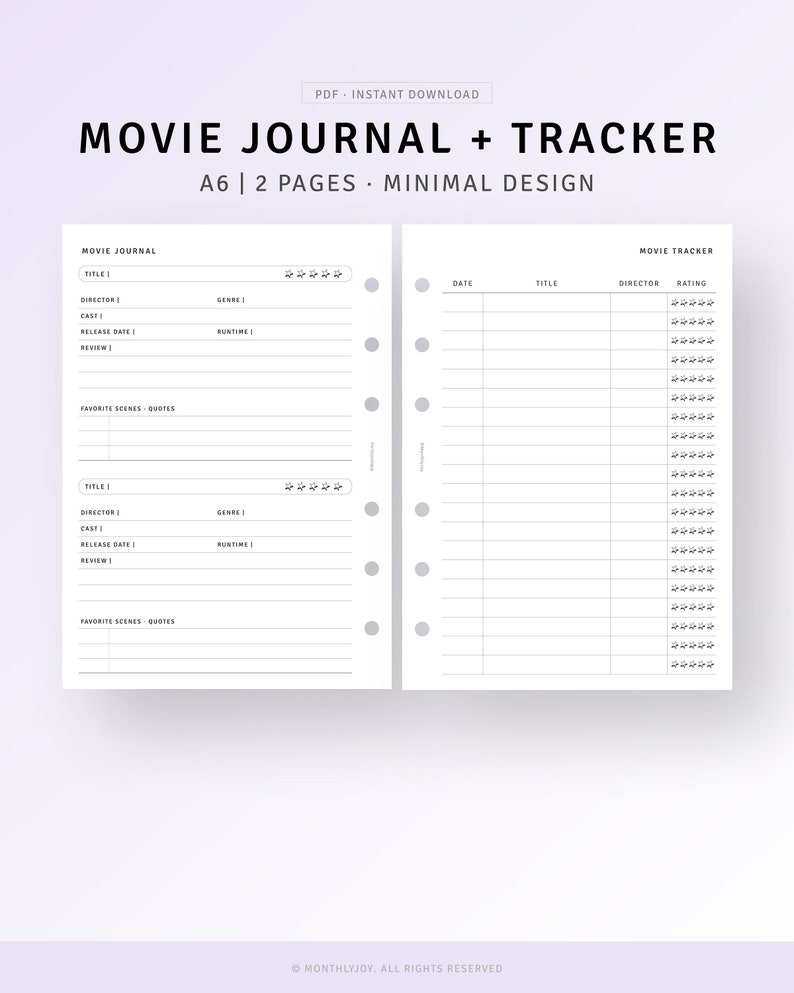 Movie Tracker Printable Movie Journal A6 Inserts Movie Watch - Etsy