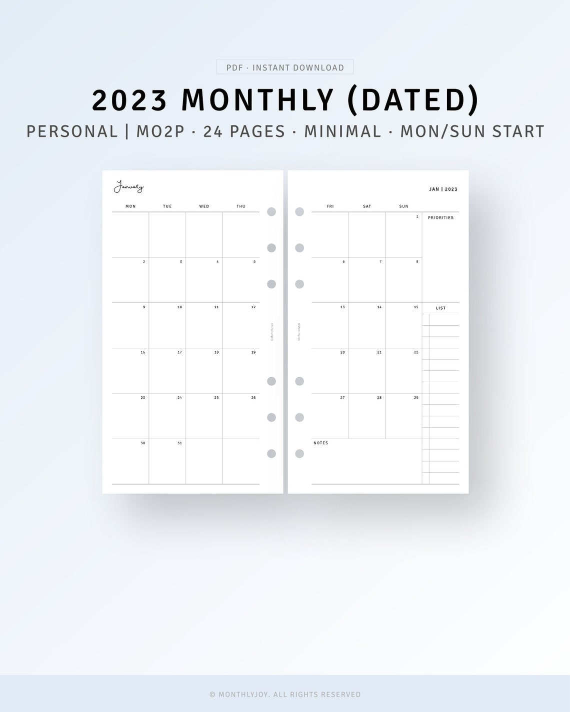 Personal 2023 Monthly Planner Pdf Printable Inserts Dated - Etsy