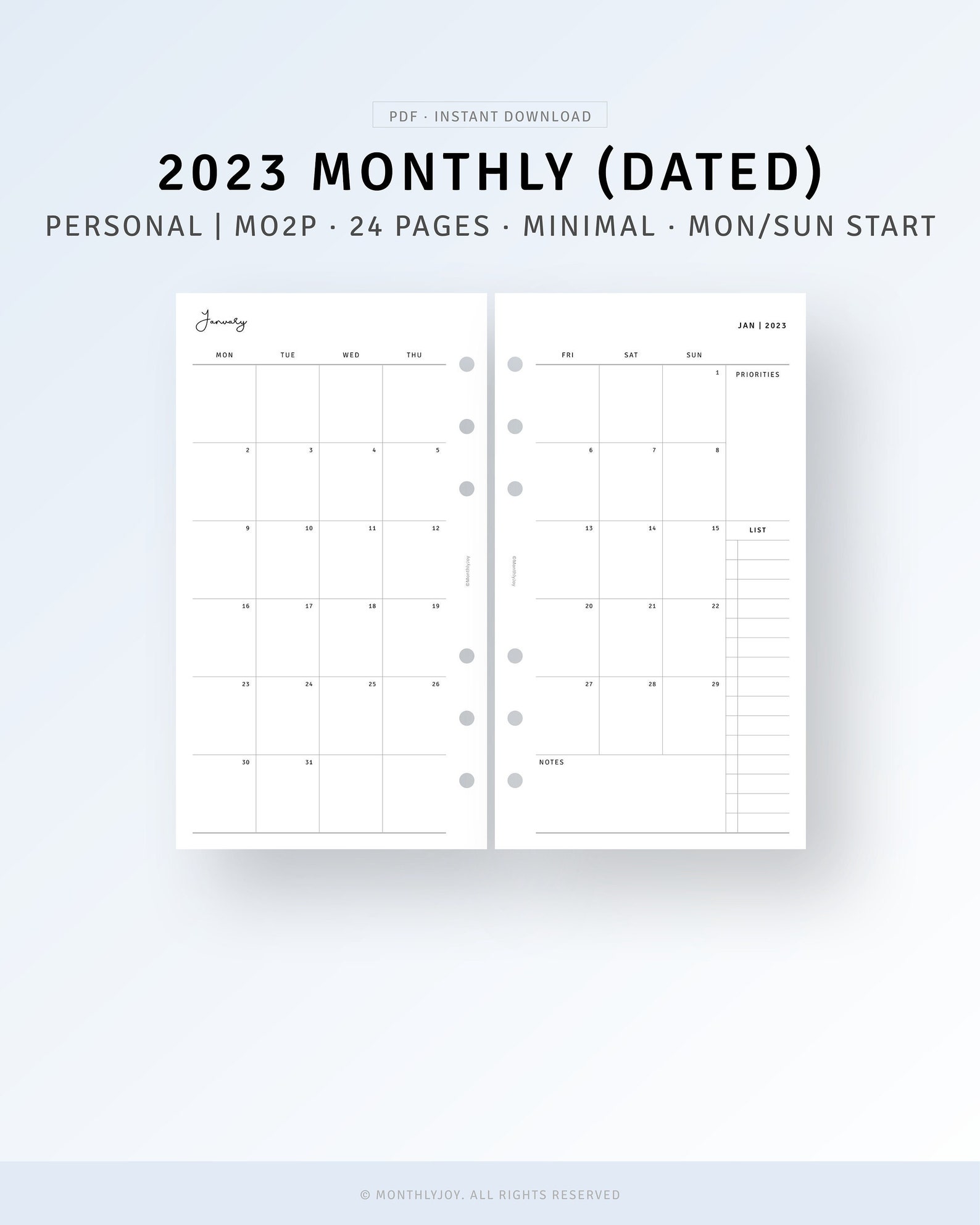 Personal 2023 Monthly Planner Pdf Printable Inserts Dated - Etsy