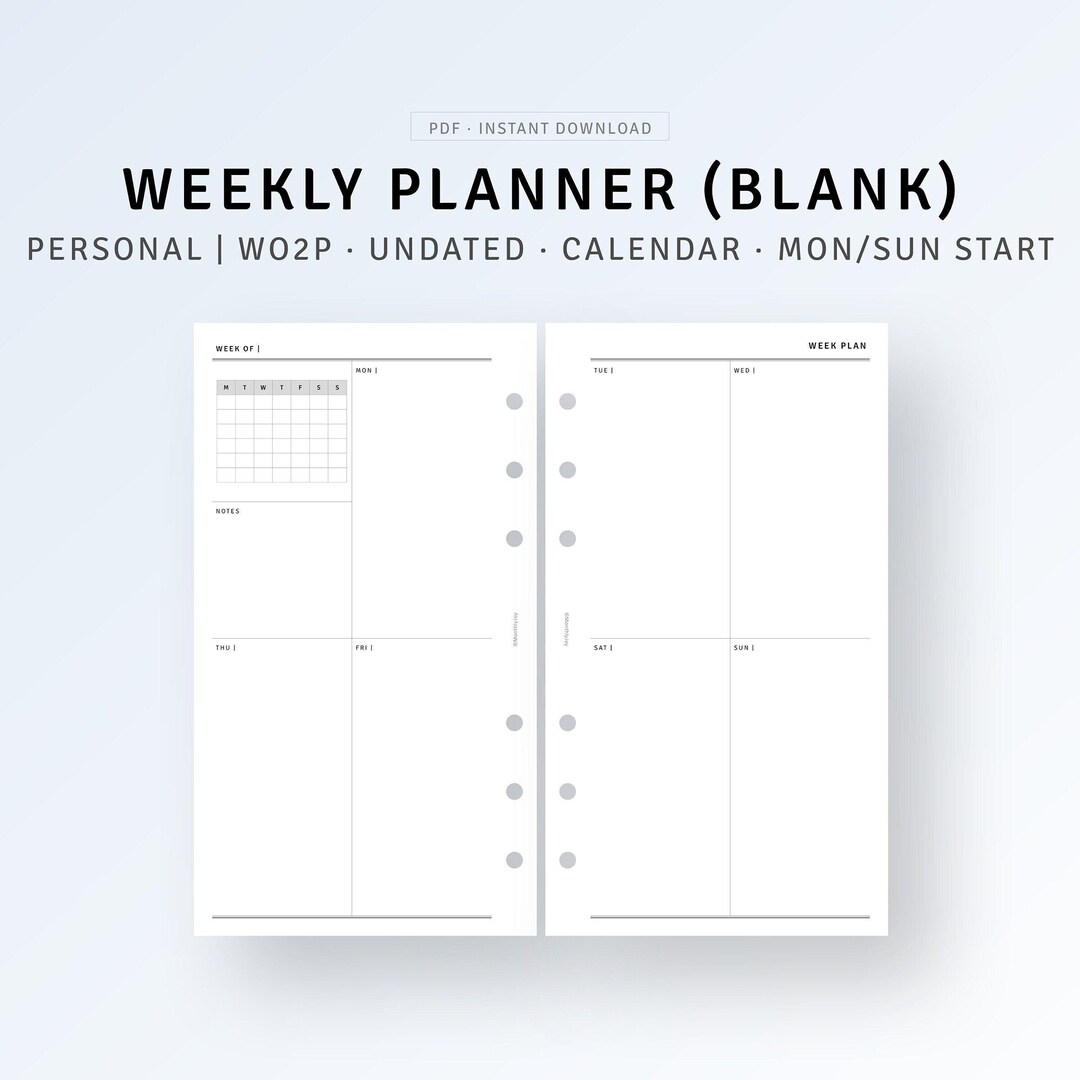 Personal Size, Weekly Planner Template With Calendar Printable Weekly ...